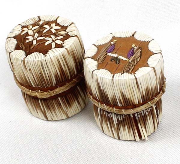 Pair Ojibwe Chippewa Ancestry Quillwork Baskets