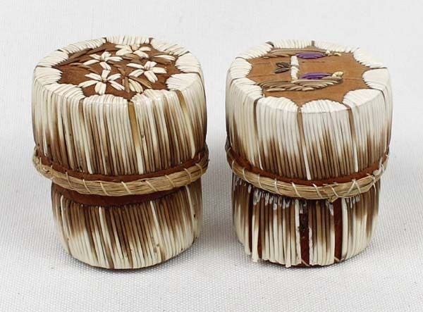 Pair Ojibwe Chippewa Ancestry Quillwork Baskets