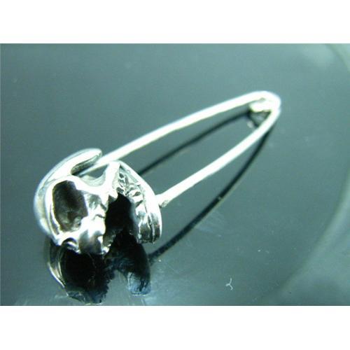 Skull Safety Pin Brooch Sterling Silver Pendant#1907846