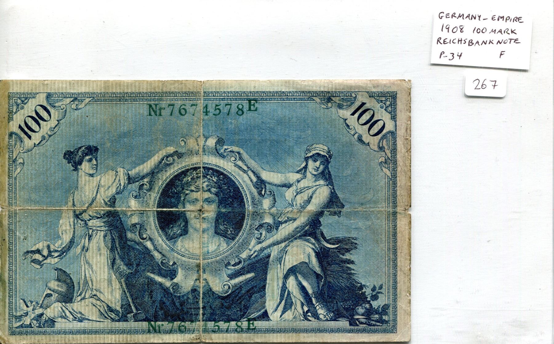 German Empire 1908 100 Mark Reichsbanknote. High denomination 113-year ...