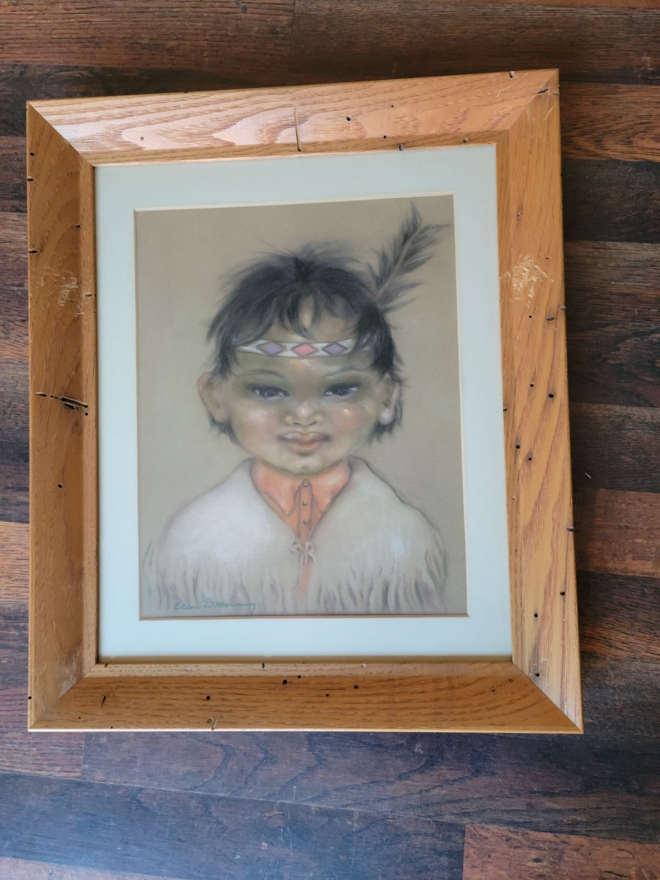 Ellen D Manning Pastel drawing original First Nations child