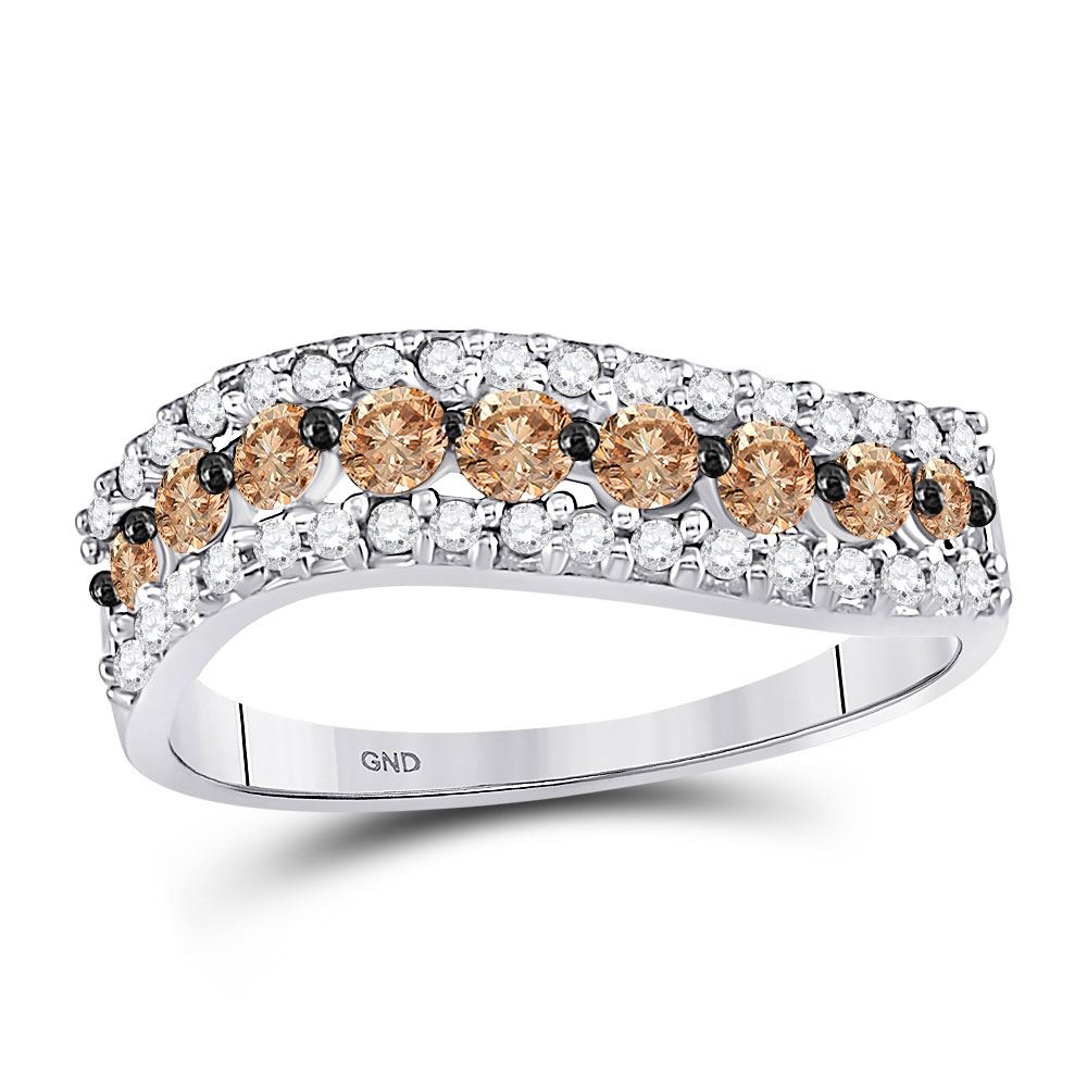 Brown Diamond Contoured Band 3/4 Cttw 10kt White Gold