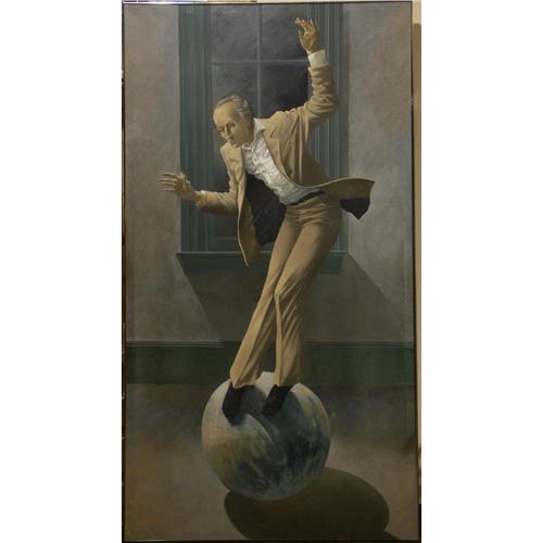 LARGE MURAL PAINTING MICHAEL WEBB MAN ON THE MOON