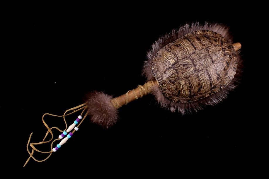 Navajo Ceremonial Fur-Lined Turtle Shell Rattle