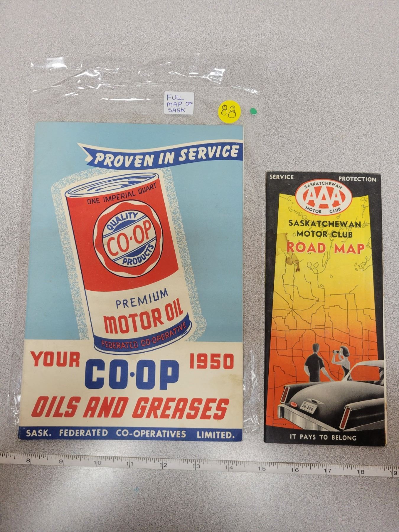 Sask 1957 AAA motor club road map, 1950 CO-OP oil book - Schmalz Auctions