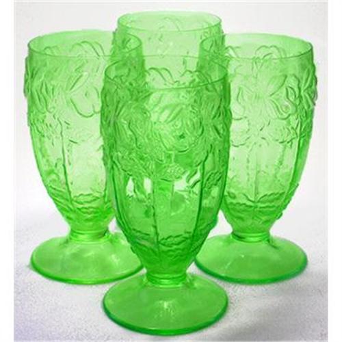 Green Depression Glass Footed Tumblers (4) #1957218