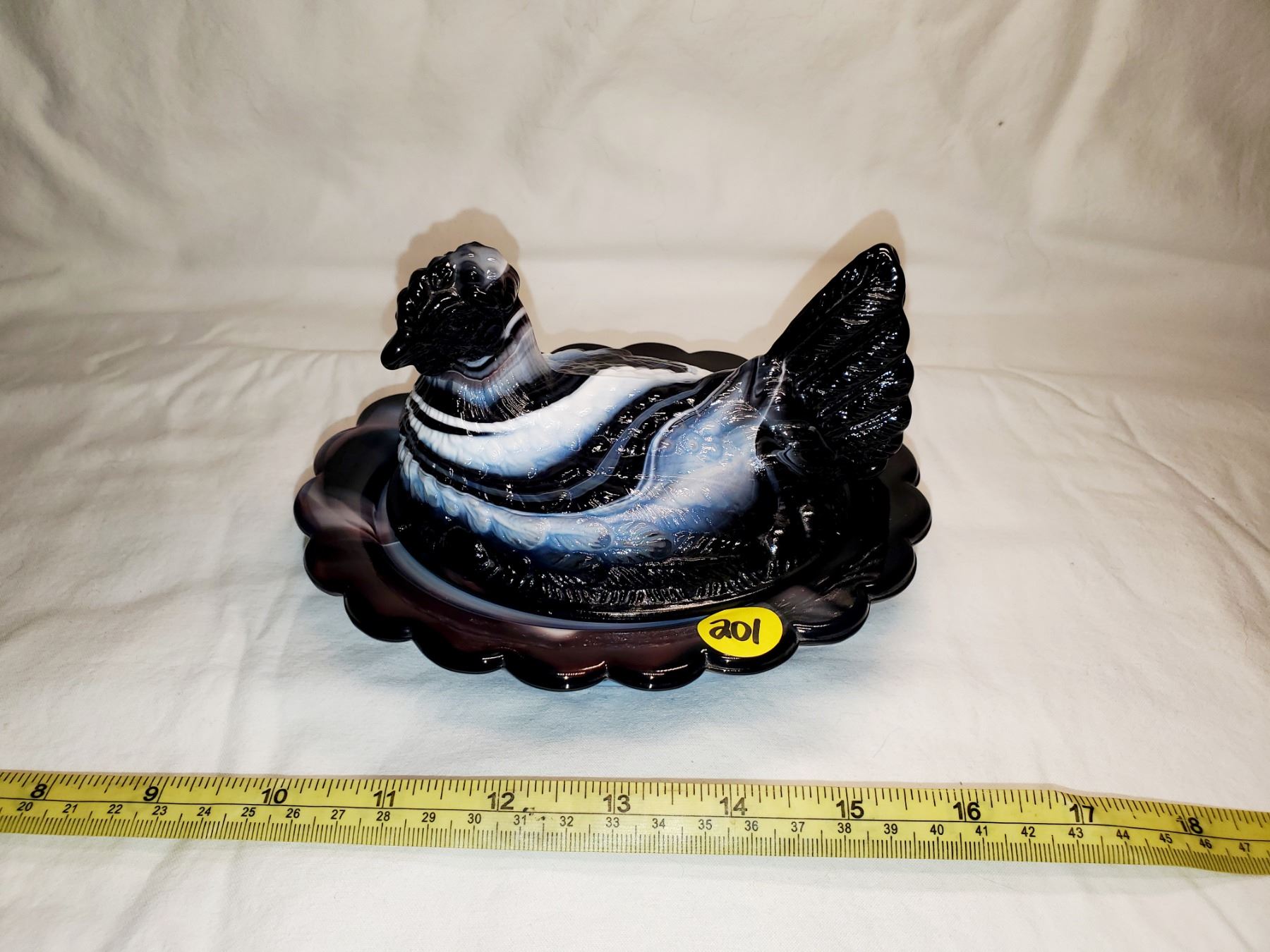 Mosser Glass Purple And White Slag Hen On Nest