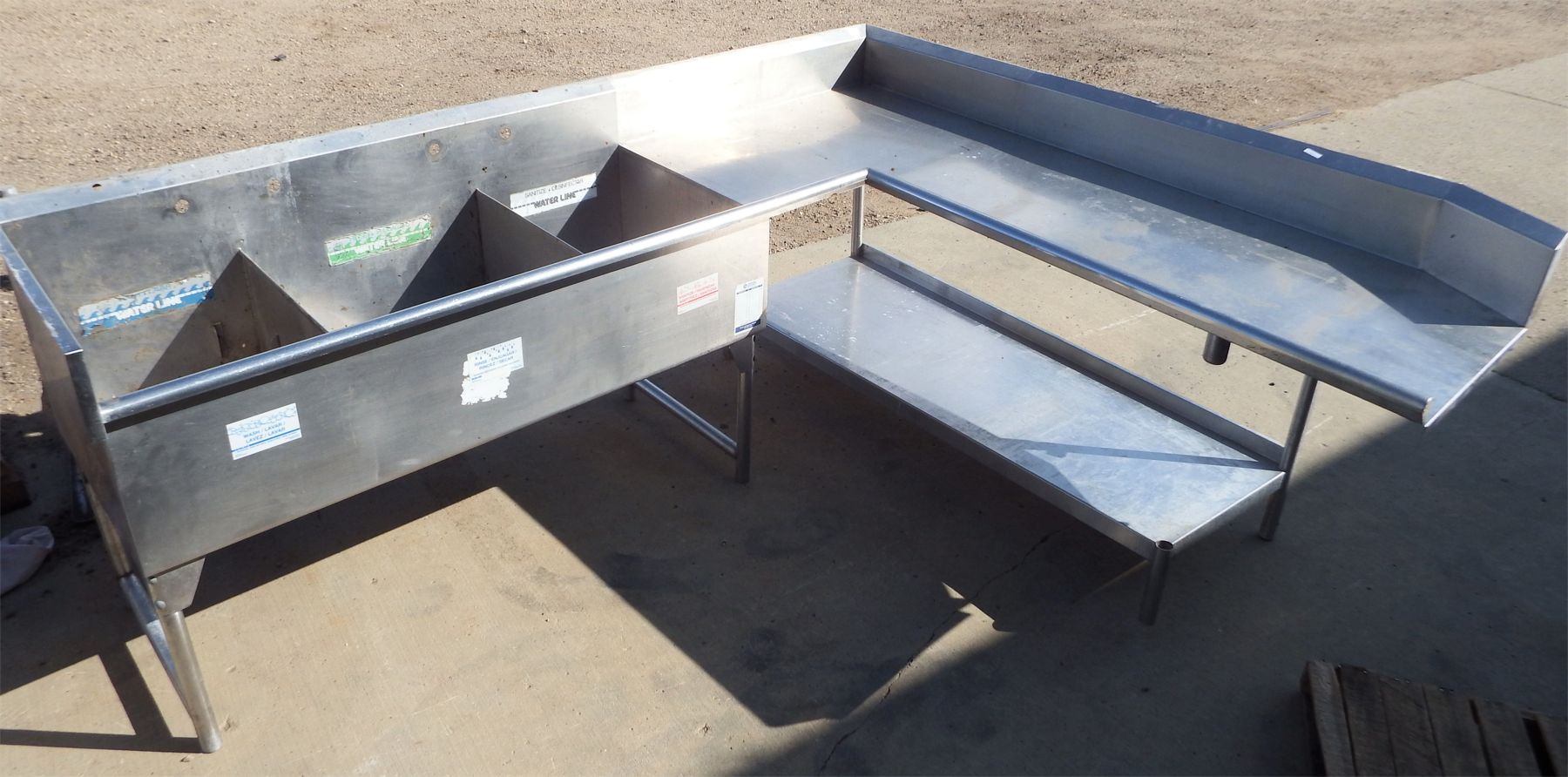 Used - Stainless Steel Corner Dish Pit with 3 Well Sink and 8 ...