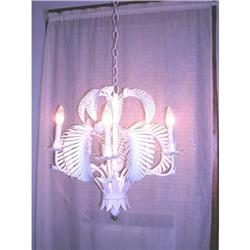 Tole White Palm Chandelier Lamp, Hollywood Era,#2040515