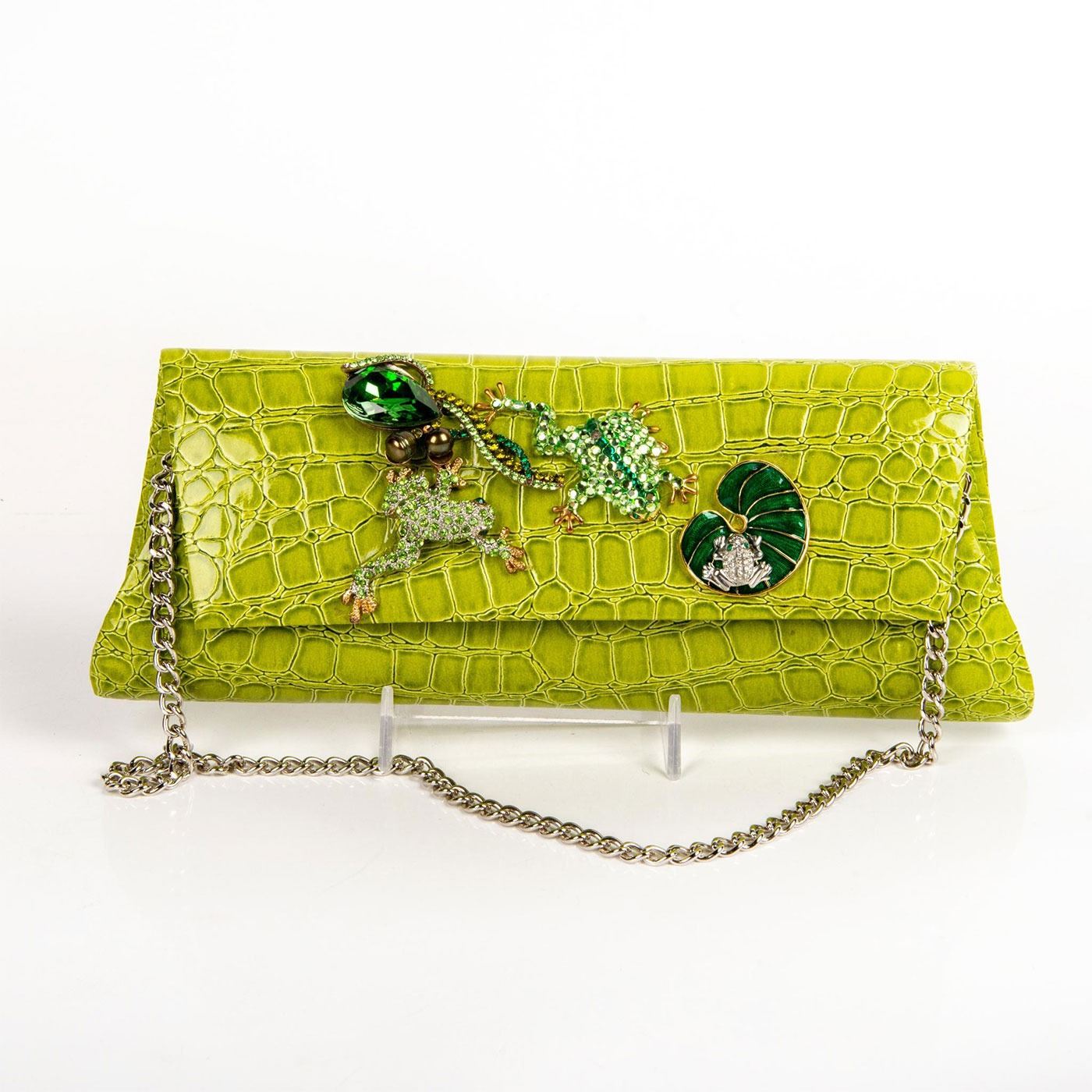 Iris Lane, Green Faux Reptile Jeweled Frog Clutch