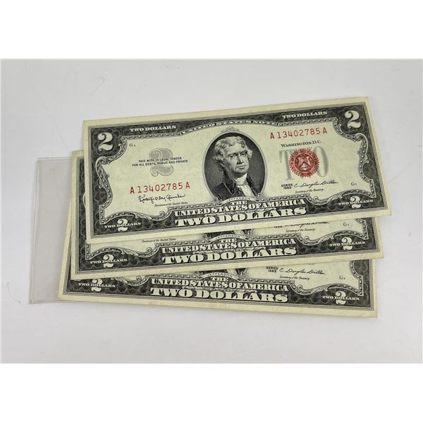 Consecutive Serial Number 1963 $2 Red Seal Notes