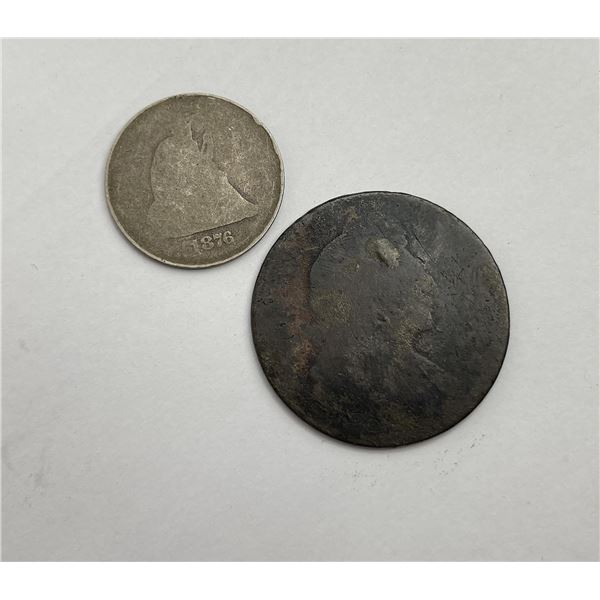 Colonial Large Cent 1876 Seated Quarter