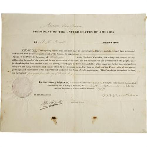 Martin Van Buren Presidential Document Signed