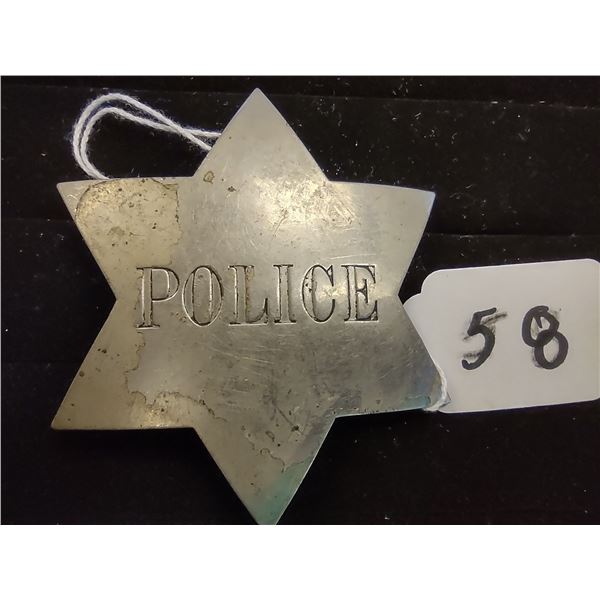 ANTIQUE 6 POINT STAR POLICE BADGE, CIRCA 1900