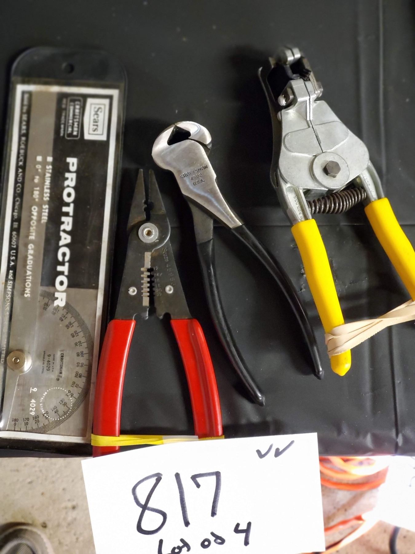 CRAFTSMAN LOT OF 4: WIRE STRIPPERS, PROTRACTOR AND WIRE CUTTERS