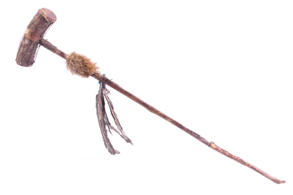 Early Plains Indian Buffalo Hide Ceremonial Rattle