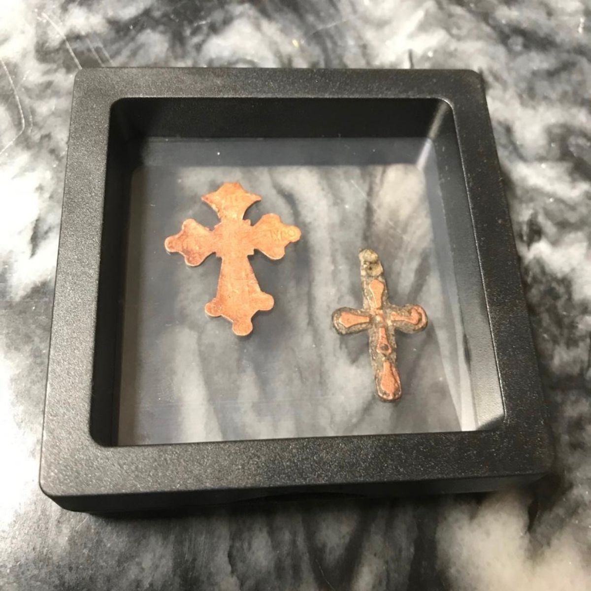 Pair of 17th - 19thc Copper Crosses