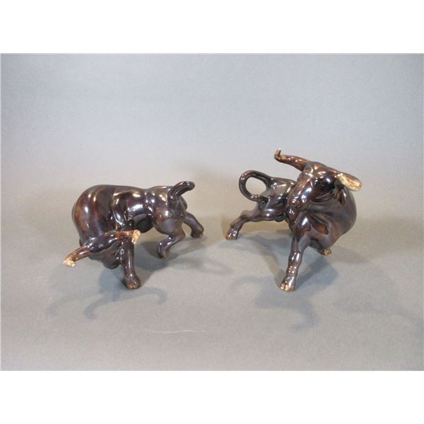 Ceramic Fighting Bulls- 10"L - One Chipped Horn
