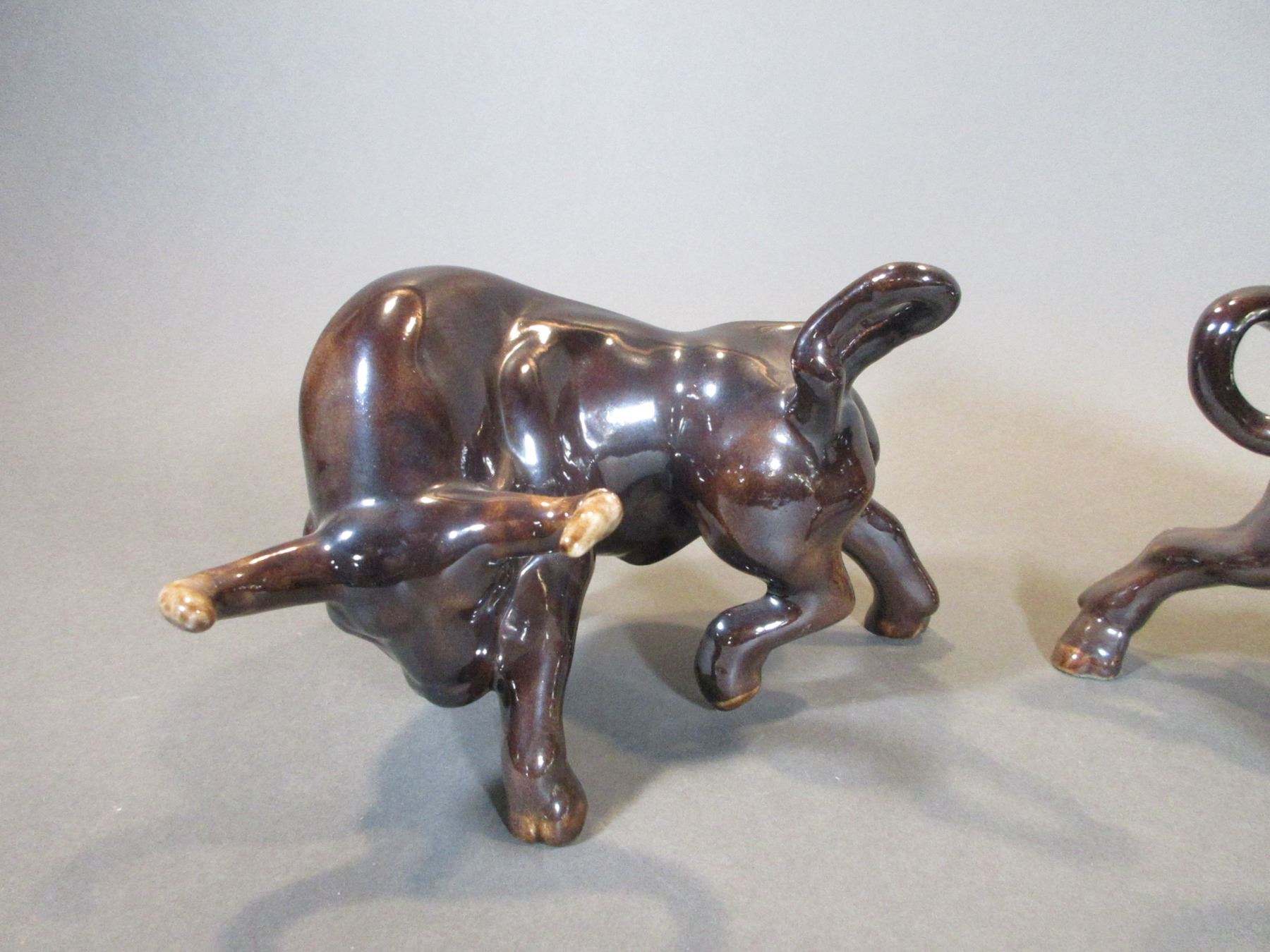 Ceramic Fighting Bulls- 10"L - One Chipped Horn