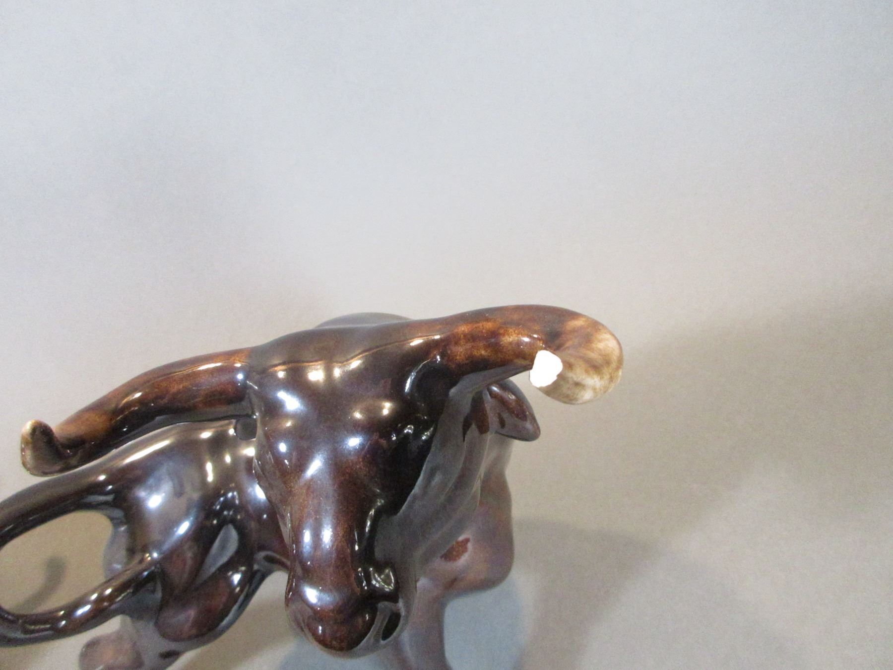 Ceramic Fighting Bulls- 10"L - One Chipped Horn
