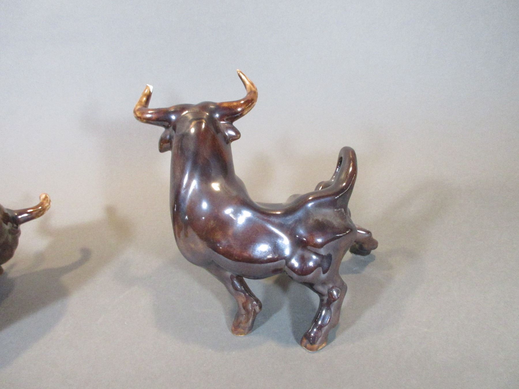 Ceramic Fighting Bulls- 10"L - One Chipped Horn