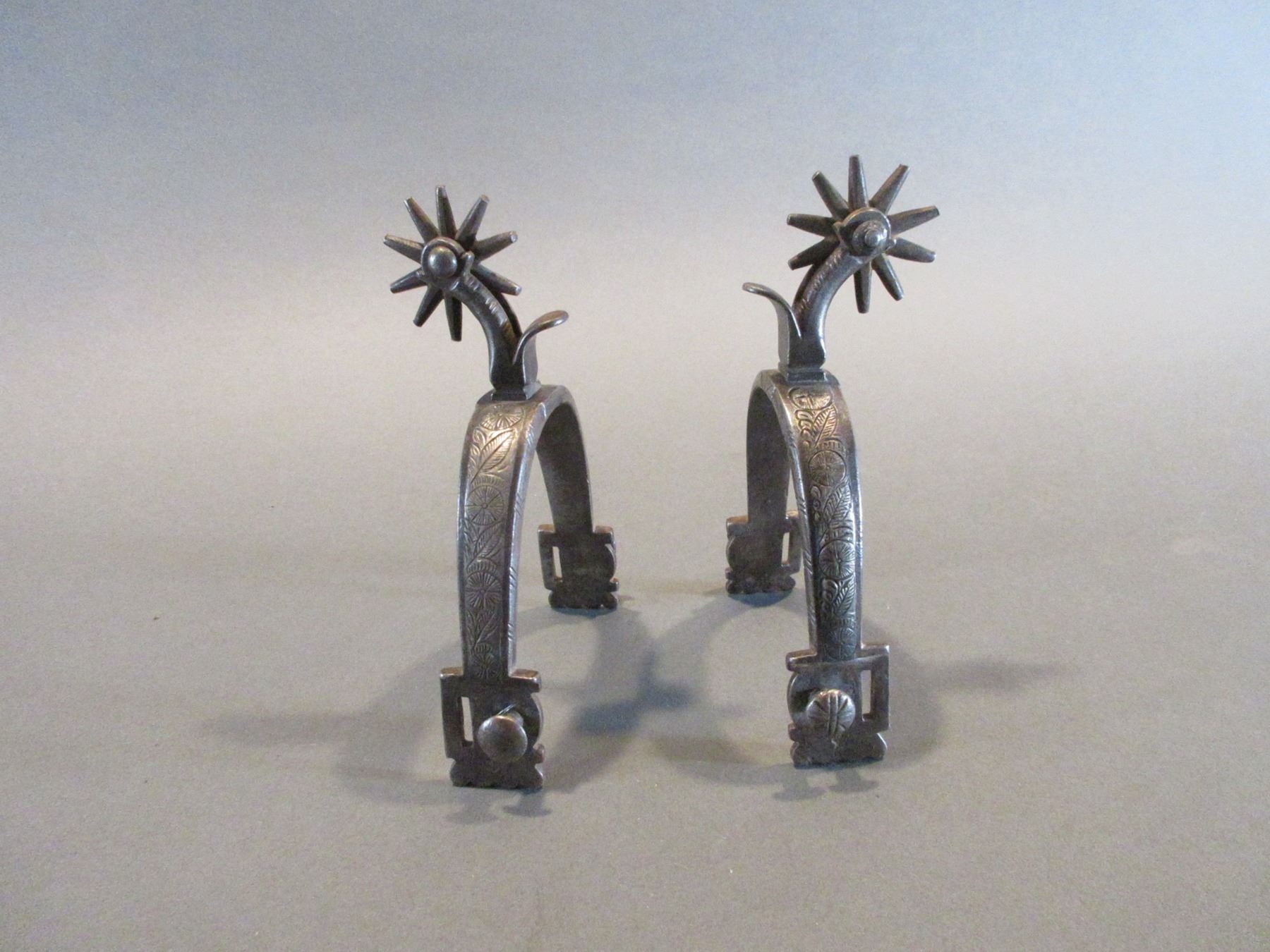 Star Marked Buermann Silver Inlaid Spurs- Hand Forged Steel- .5" Bands ...