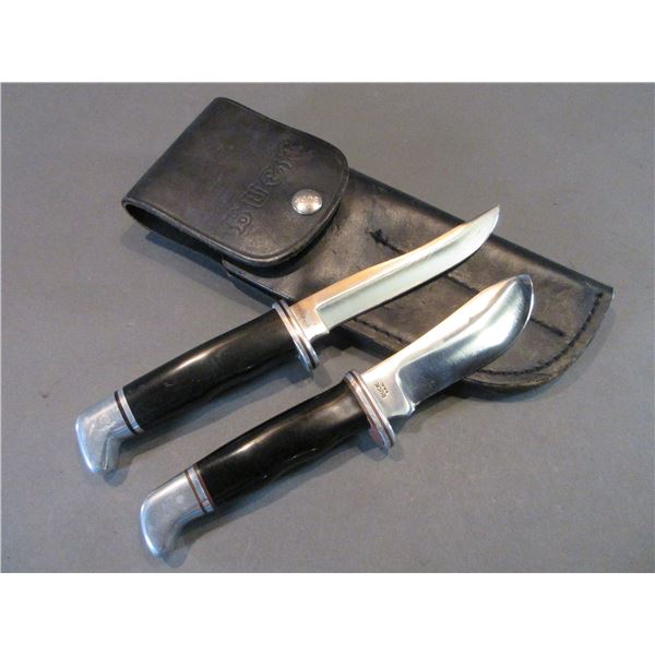 Double Buck Knife Set- Original Sheath- 105 5 " Blade 4" Handle- 4 ...