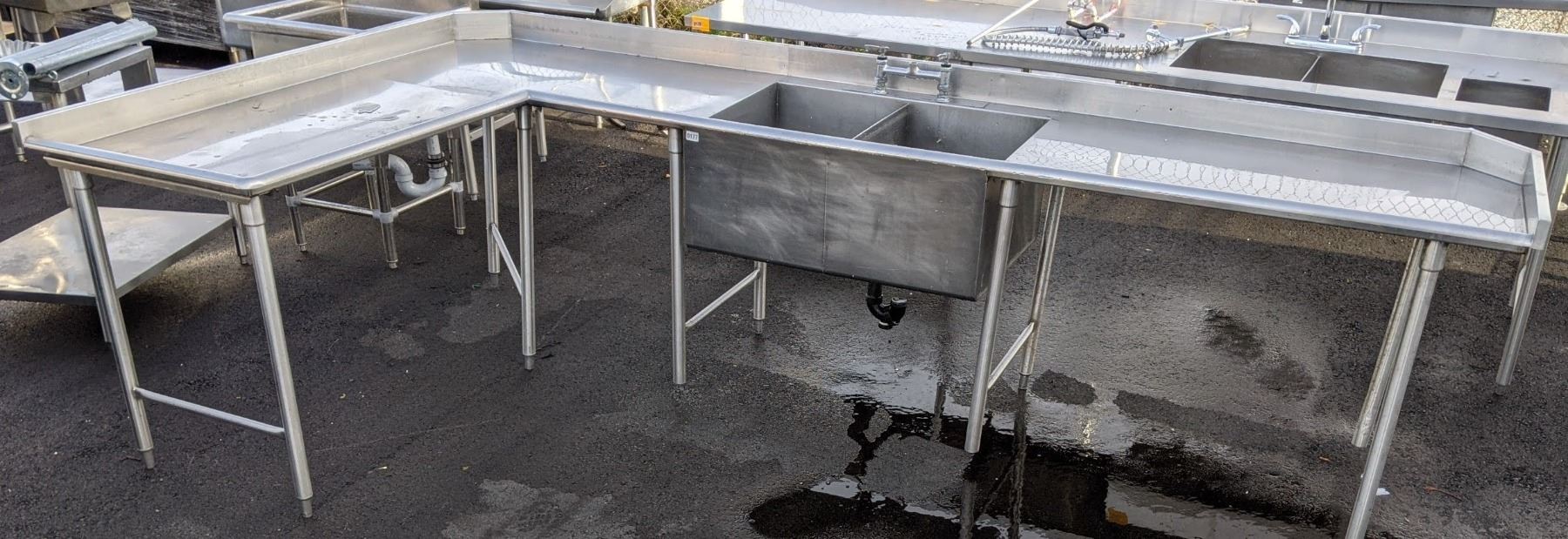 L Shaped Single Compartment Dishwashing Sink with Left Drainboard ...