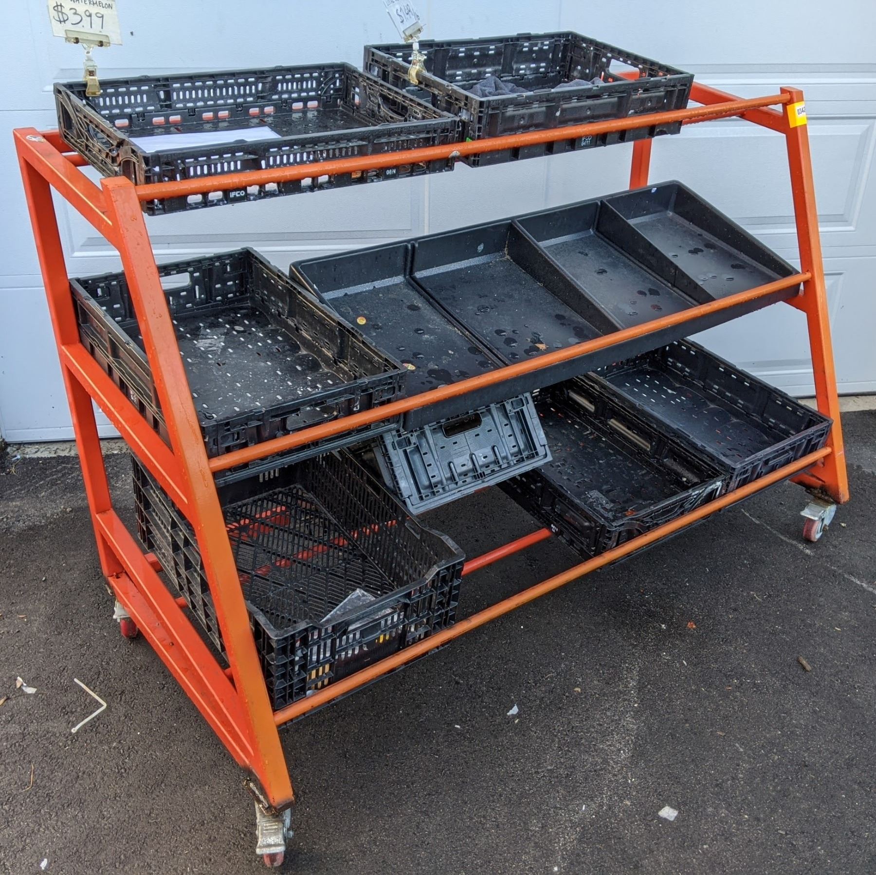 Orange Rolling Metal Grocery/ Produce Shelving on Castors - approx ...