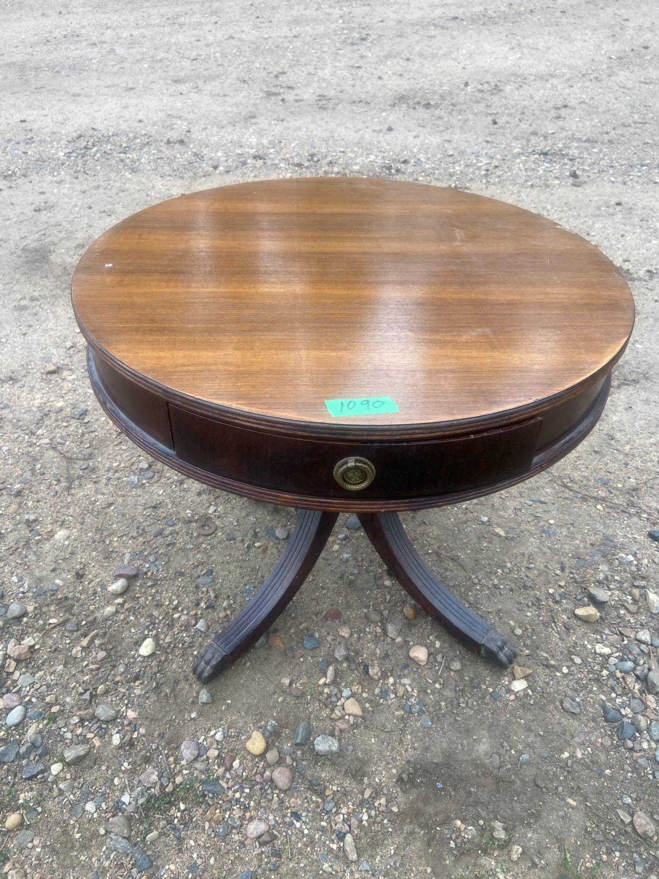 Round Duncan Phyfe end table with drawer 26" across, 22" high - Schmalz ...