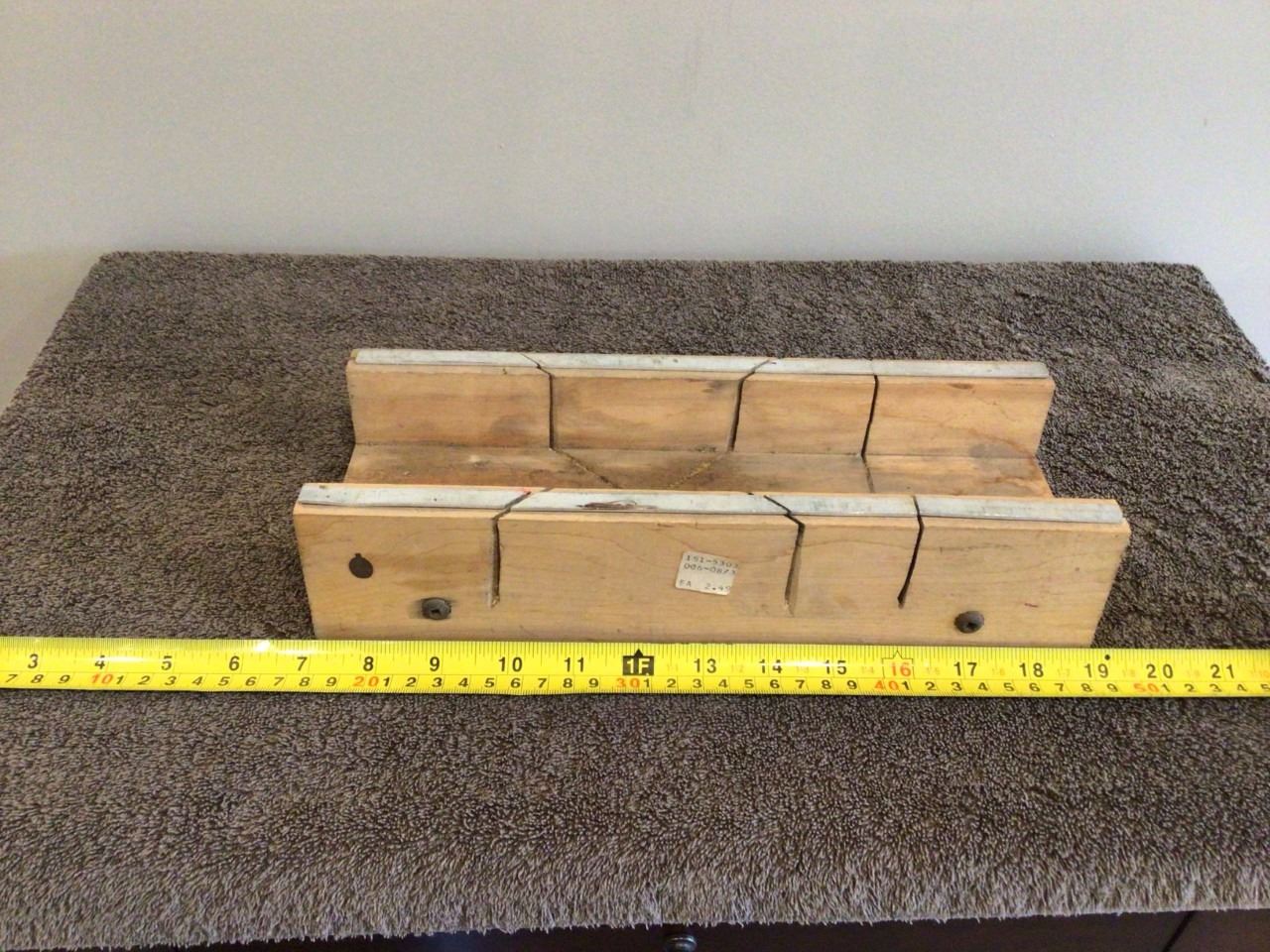 Vintage 12" wood mitre box, made by Waterville Woodcraft, Waterville, Que.