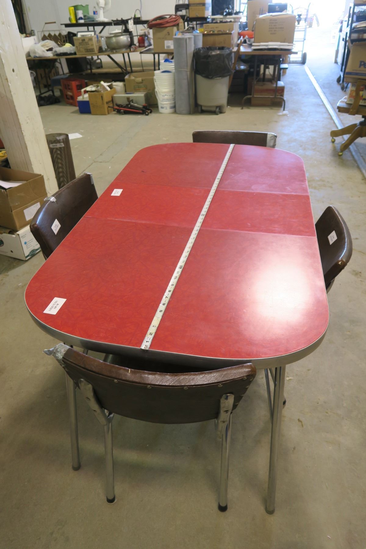 1950's Red Art Deco Style Arborite Top Kitchen Table W/ Mismatch Chairs