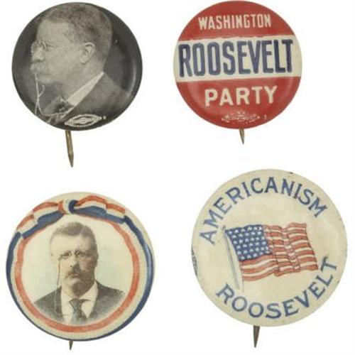 Four Theodore Roosevelt Pinback Buttons