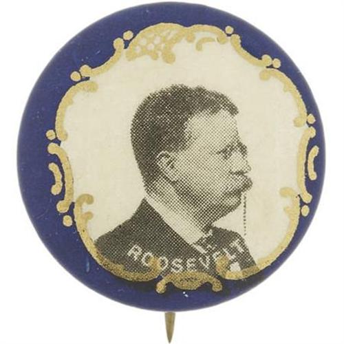 Theodore Roosevelt Button with Navy Blue Border