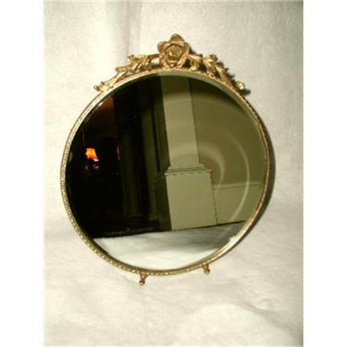 Victorian Vanity Mirror Brass Round Beveled #2112301