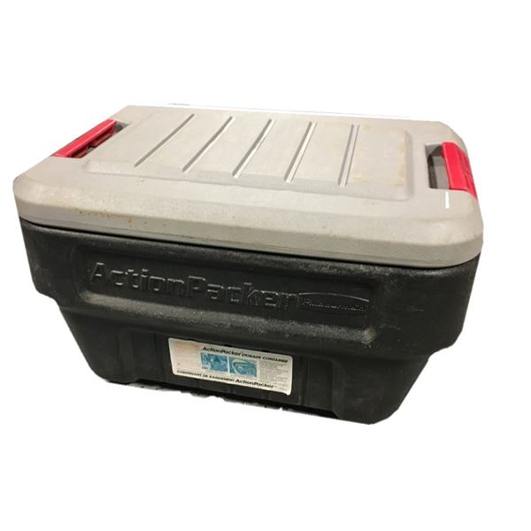 Rubbermaid Action Packer with tie downs inside