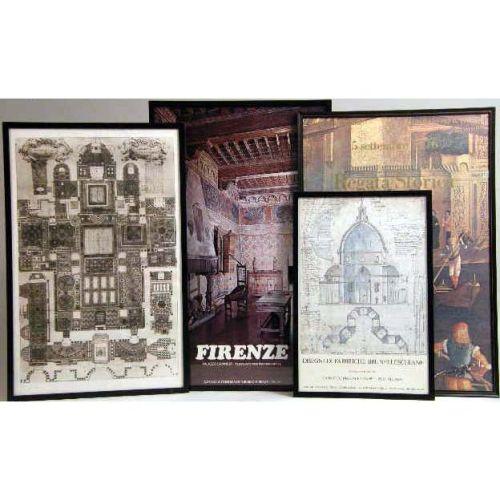 FOUR FRAMED ARCHITECTURAL POSTERS