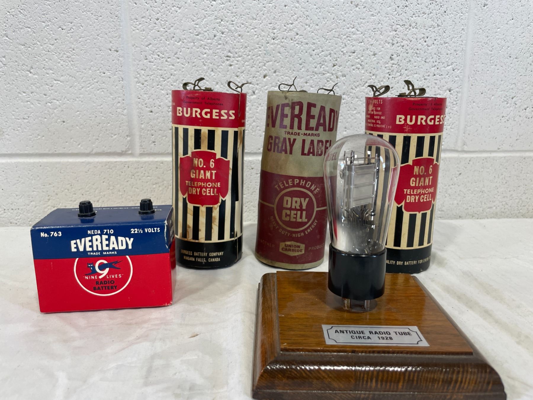 Telephone dry cells - radio battery & antique radio tube circa 1928