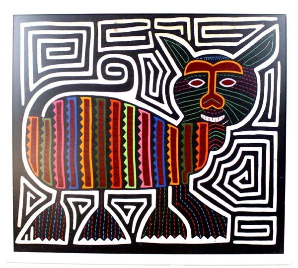 Panama Kuna Indian Framed Cat Mola