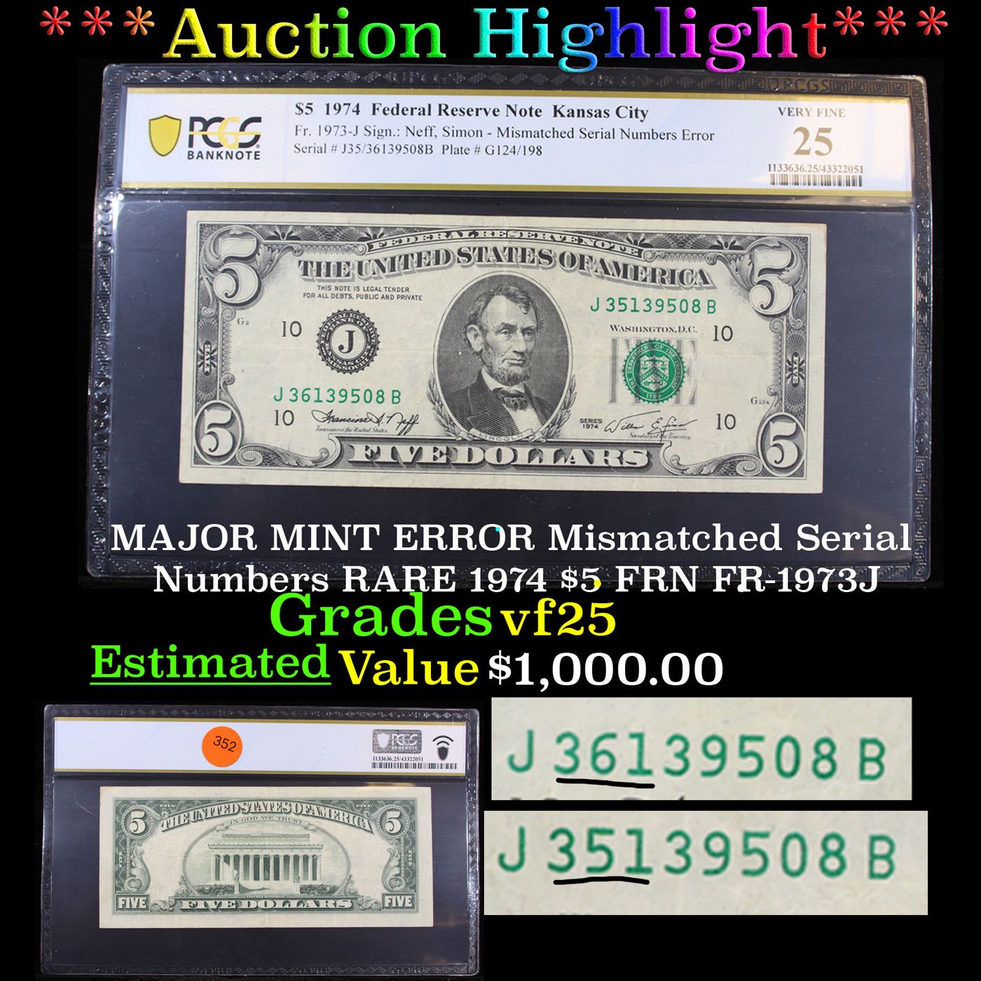 ***Auction Highlight*** PCGS MAJOR MINT ERROR Mismatched Serial Numbers ...