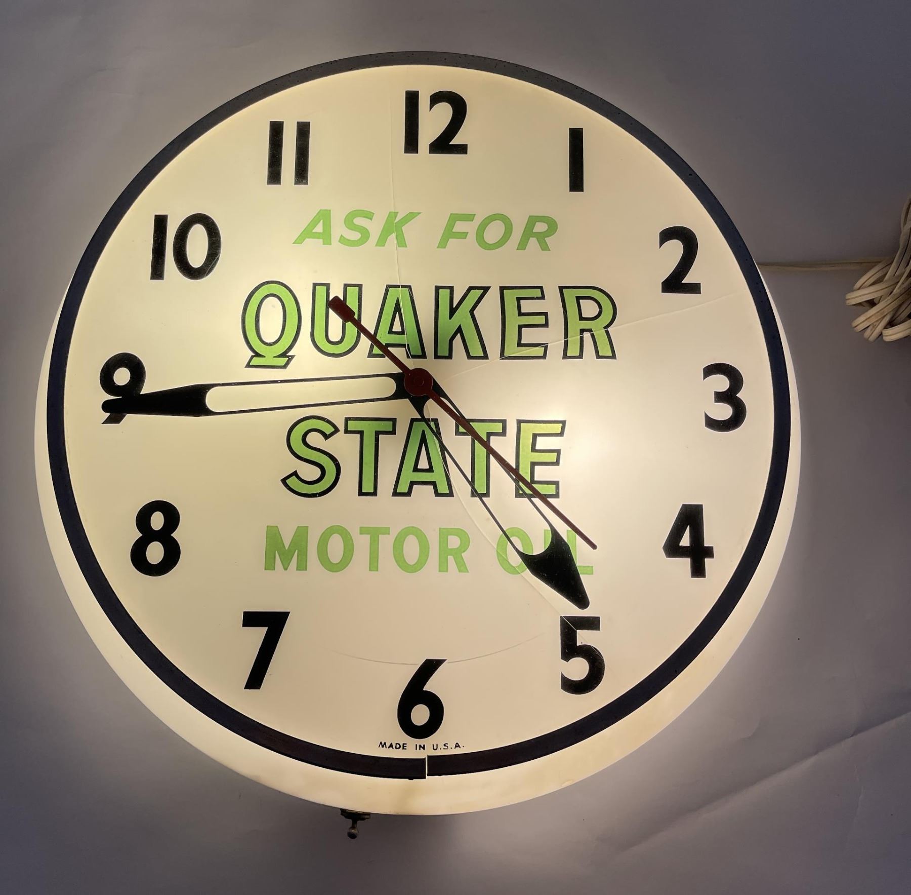 Quaker State Motor Oil Advertising Clock