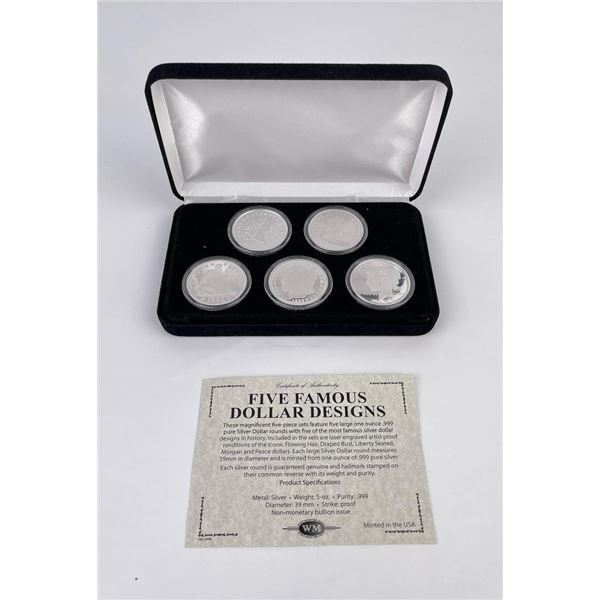 Five Famous Dollar Designs Silver Rounds