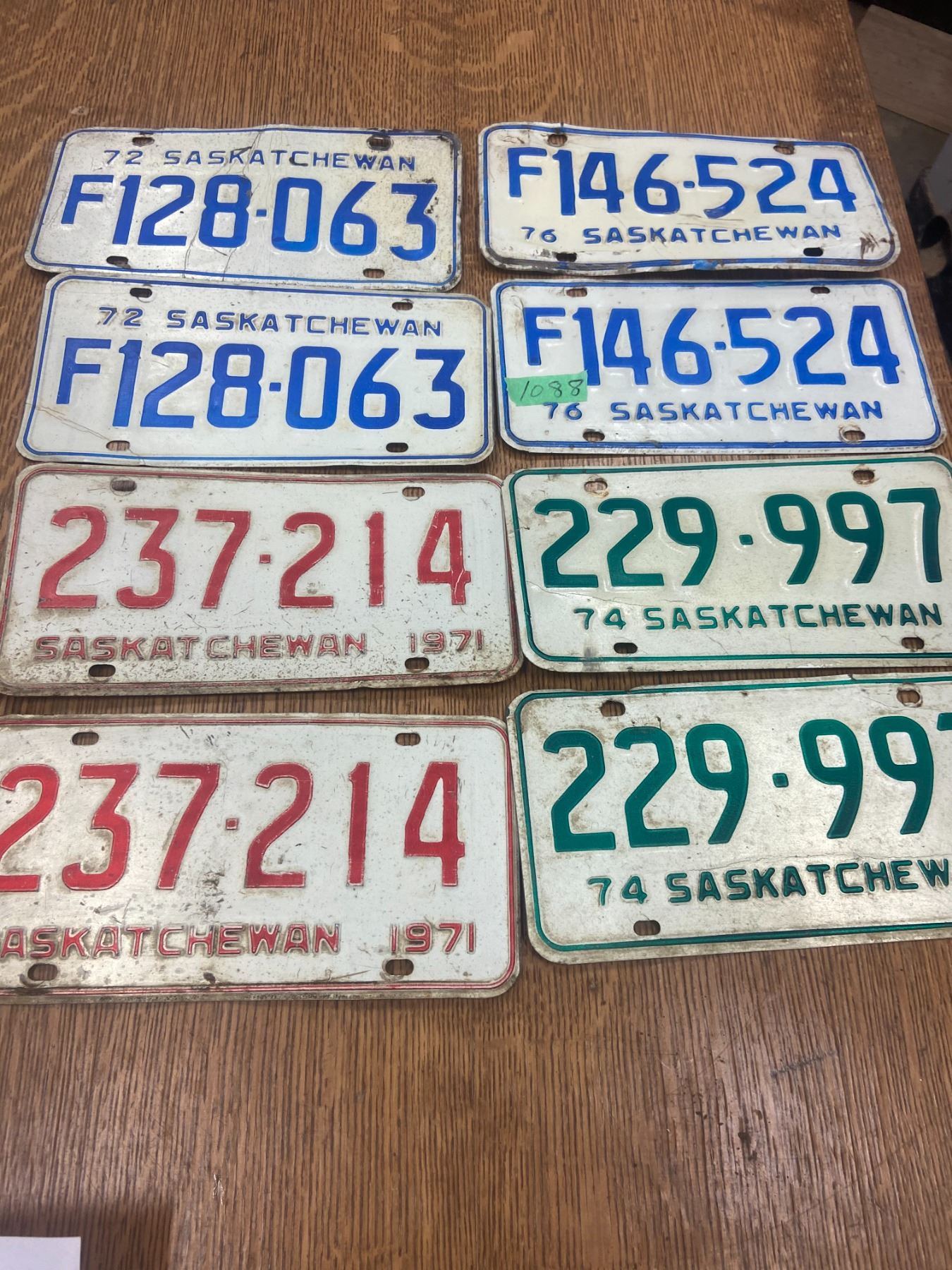 4 pair Saskatchewan Licence plates 1971,1972,1974,1976