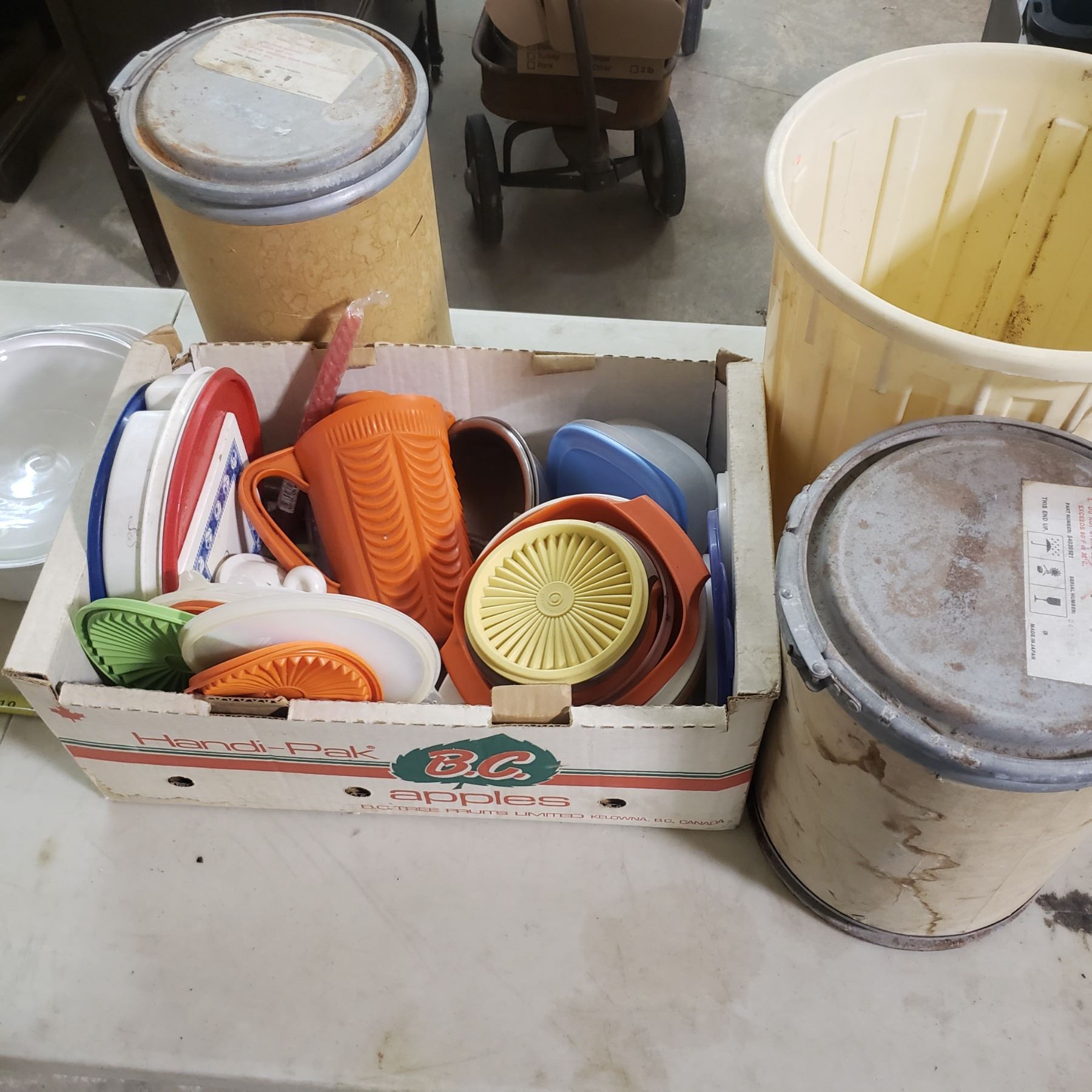 Tupperware and container lot lids vintage container lot, small garbage can