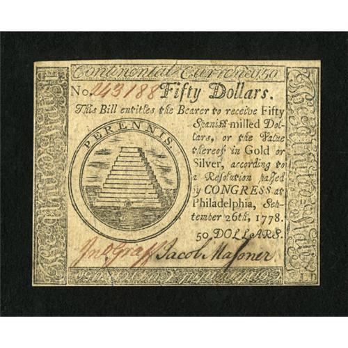 Continental Currency September 26, 1778 $50 N/A.