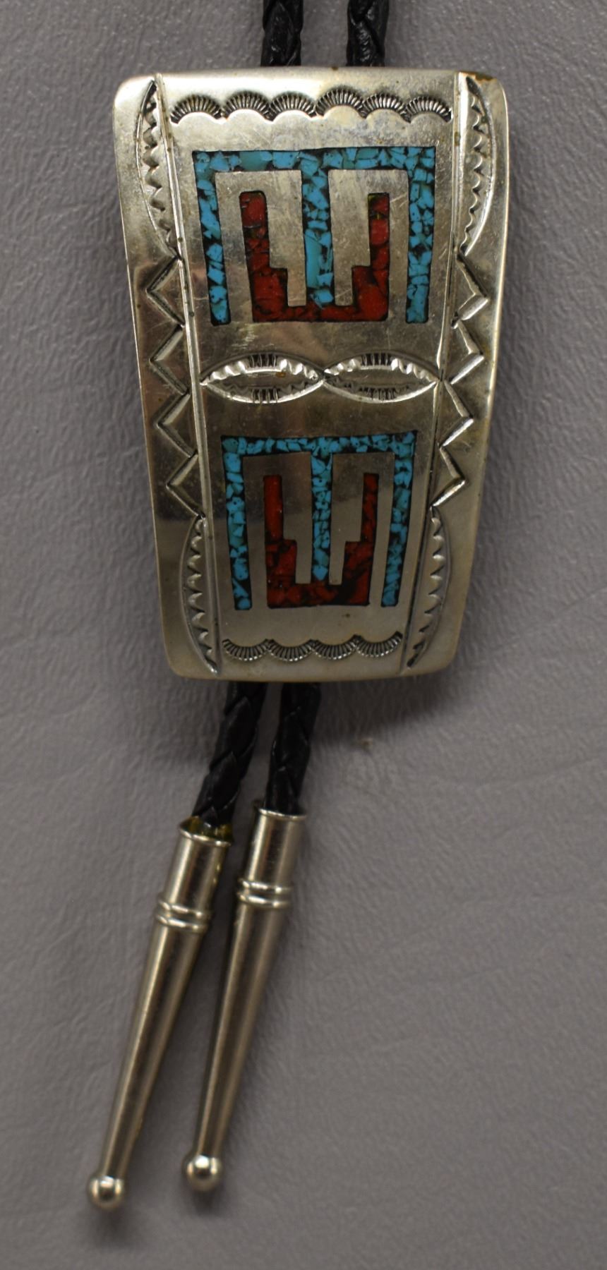 NATIVE AMERICAN NAVAJO SILVER BOLO SIGNED WITH LOGO