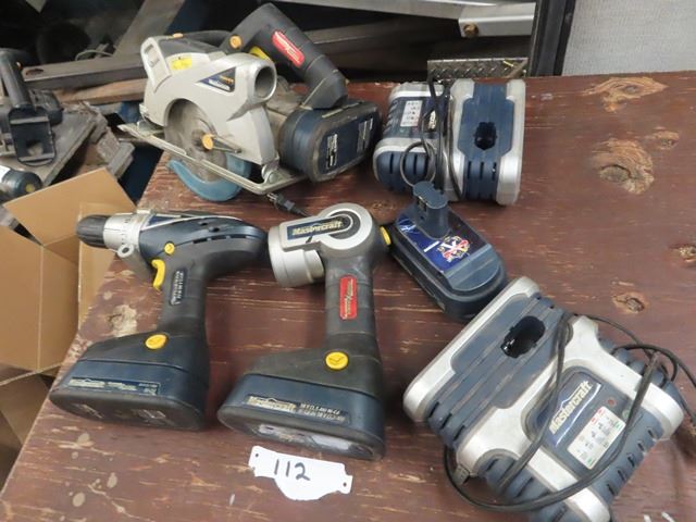 Mastercraft 18V Cordless Drill, 4 Batteries, Circular Saw, Flashlight