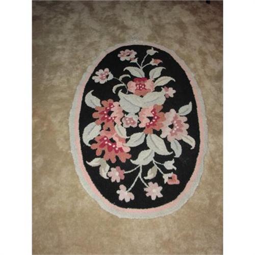 Vintage Oval Wool Floral Hooked Rug #2147187