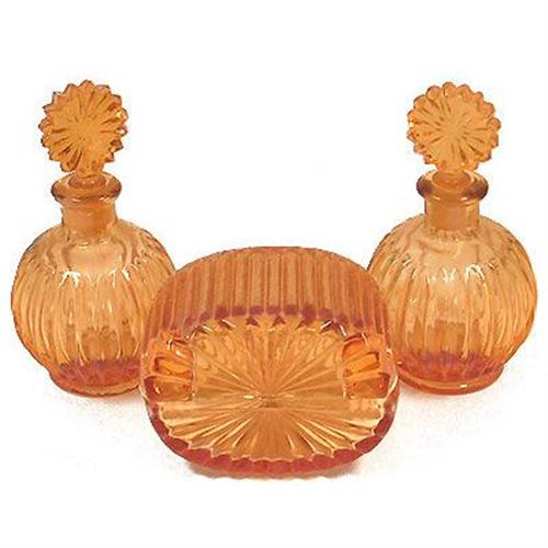 Peach Pink Depression Glass Art Deco Vanity Set#2121834
