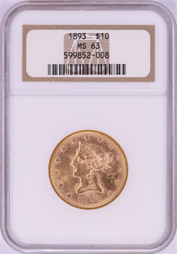 1893 $10 Liberty Head Eagle Gold Coin NGC MS63
